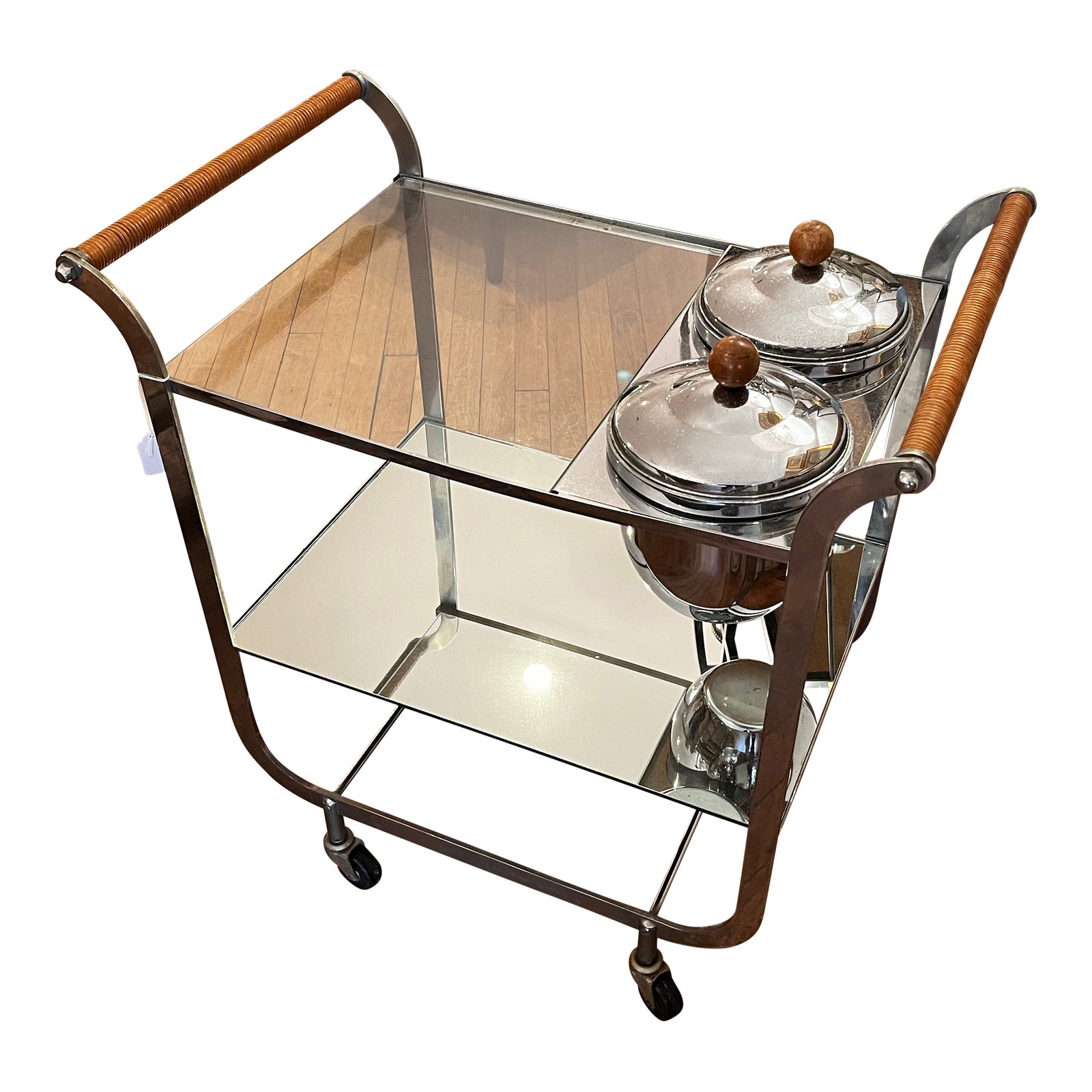 1930s Metal Bar Cart With Built in Mercury Glass Insulated Ice Buckets ...