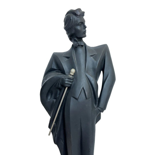 Vintage 80s Large Art Deco Revival Man in Tux W/Cane Statue Sculpture ...