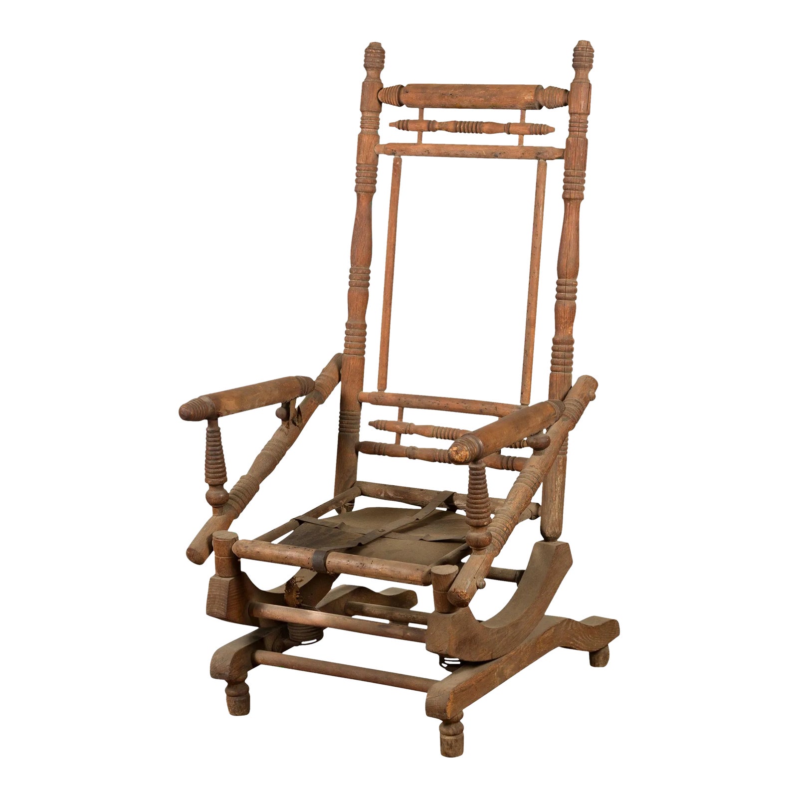 Rustic 19th Century Indian Rocking Chair with Metal Accents and Turned ...