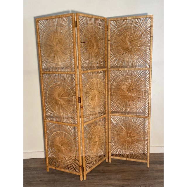 Wicker Screen Room Divider Rattan Three Panel Star Burst Sunburst ...