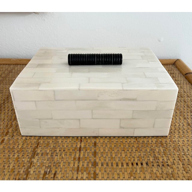Cream Color Bone Inlay Lidded Box | Chairish