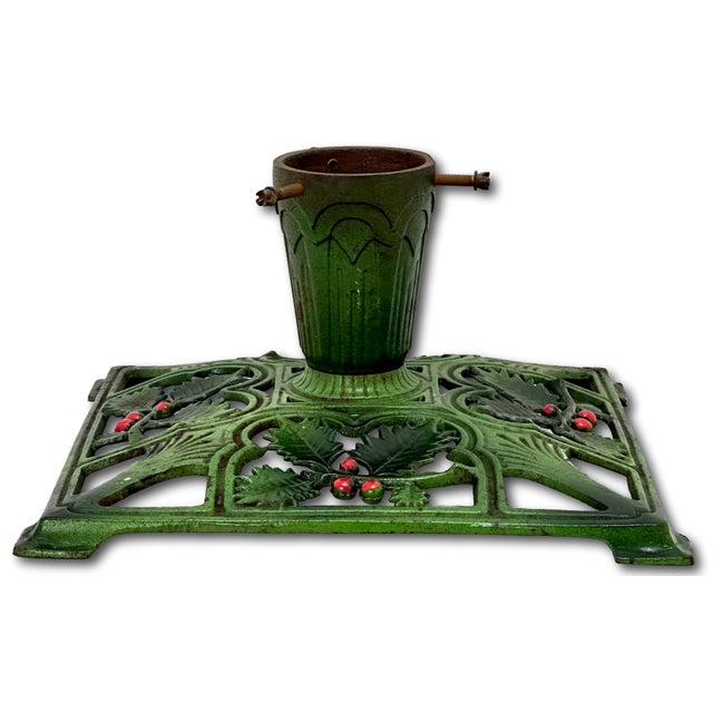 Antique 1920s Cast Iron Holly Leaf & Berry Motif Christmas Tree Stand ...