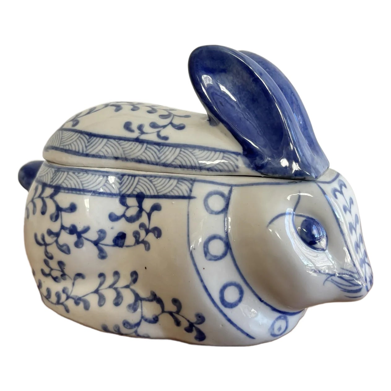 1980s Vintage Blue and White Lidded Rabbit Bunny Box | Chairish