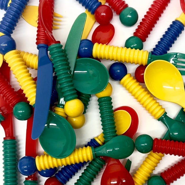 1980s Colorful Memphis Style Acrylic Flatware - Place Settings for 8 / ...