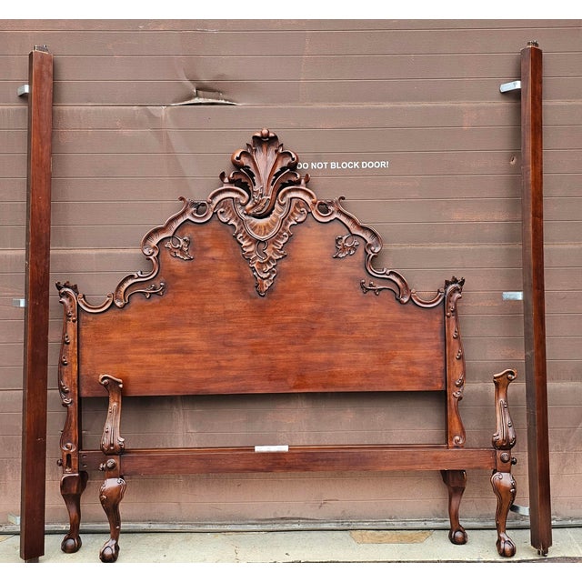 Ralph Lauren Renaissance Revival Style Carved Mahogany Queen Bed | Chairish