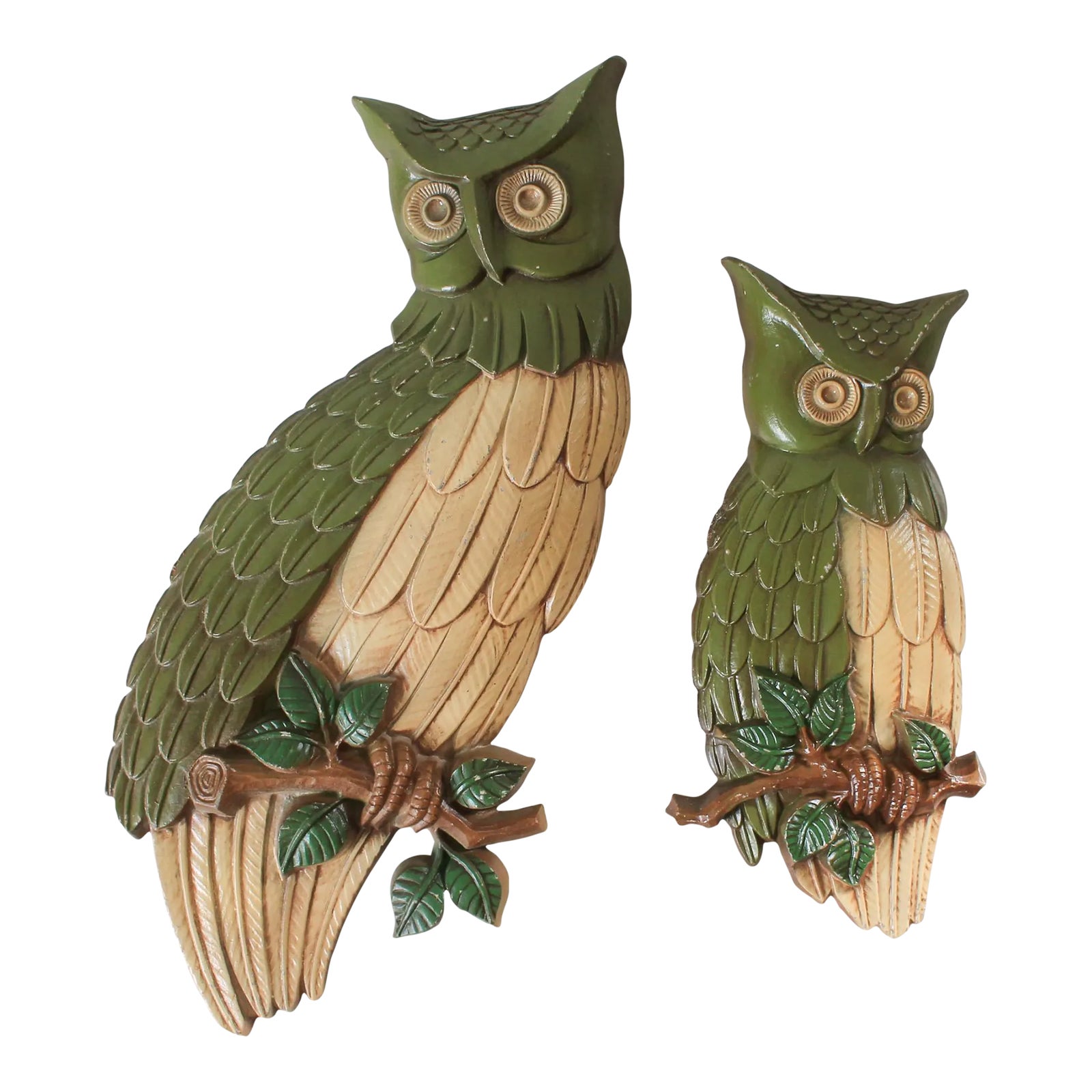 Mid-Century Cast Owl Wall Hangings - a Pair | Chairish