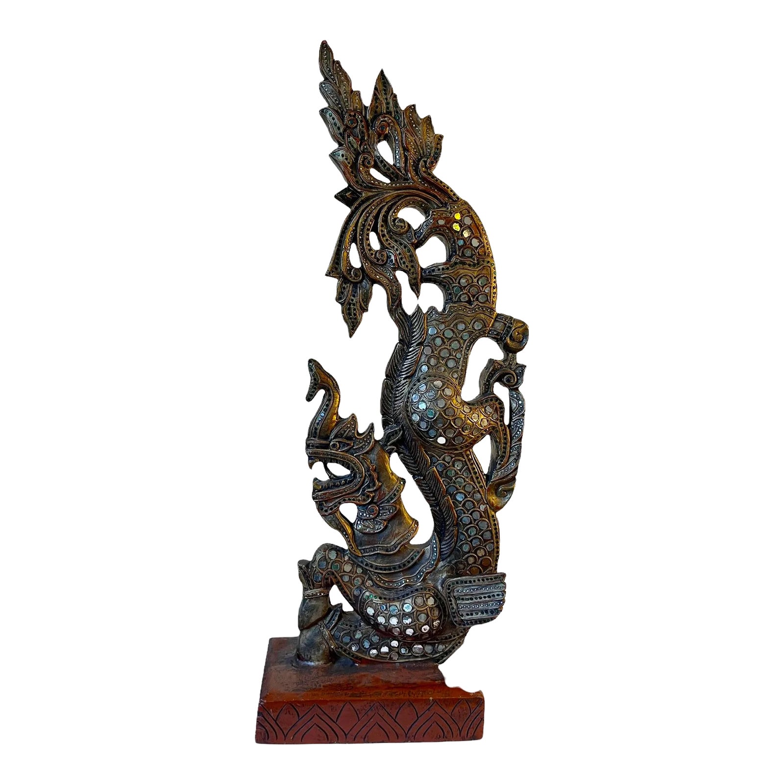 Vintage Burmese Pyinsa Rupa Chimeric Animal Carved Wood Sculpture ...