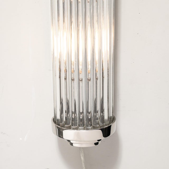 Art Deco Streamlined Linear Glass Rod Sconces W/ Chrome Fittings | Chairish
