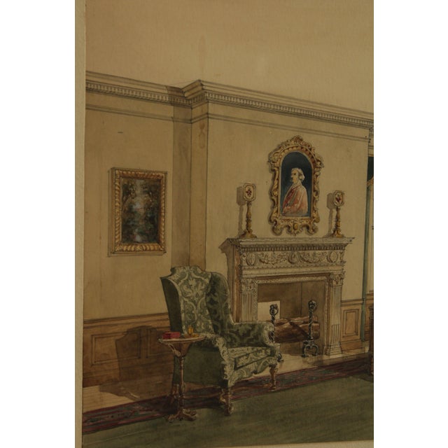 John H. Buri Original Watercolor Rendering Of Library | Chairish