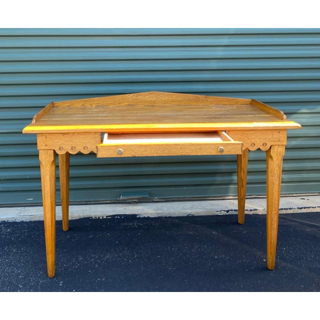 Weathered Oak Desk With Scallop Detail | Chairish