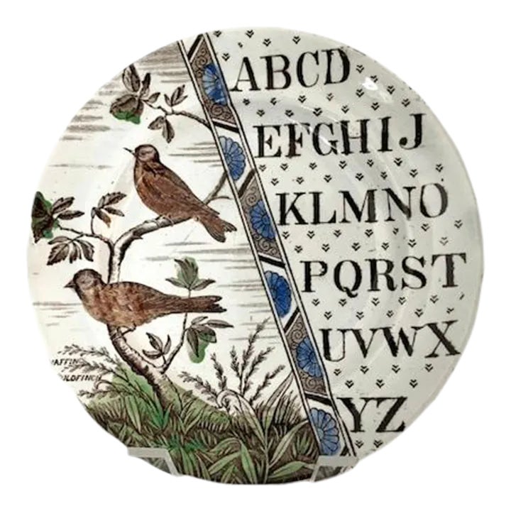 19th Century Goldfinch ABC Plate | Chairish