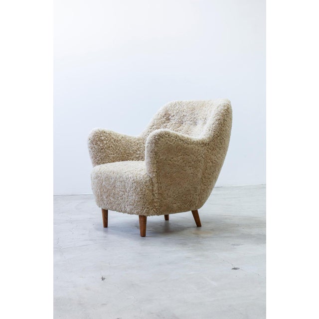 Organic Sheep Skin Lounge Chair, 1950s | Chairish