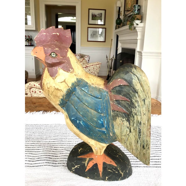 Vintage 1960s Hand Carved and Painted Wooden Rooster Folk Art | Chairish