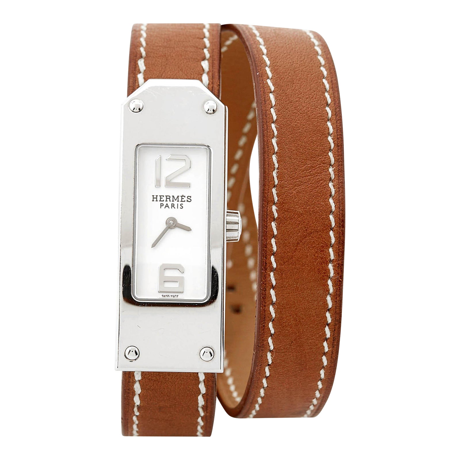 Hermes White Stainless Steel Leather Kelly 2 Double Tour Kt1.210 Women ...