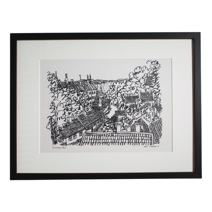 Stig Claesson, Stockholm Roofs Lithography, 1981, Ink and Paper, Framed ...