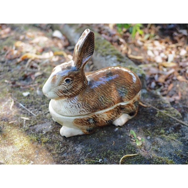 Mid 20th French Caugant Majolica Brown Rabbit Tureen | Chairish
