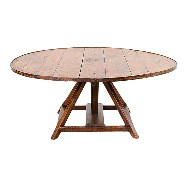 Weathered Country Italian Pine Round Farmhouse Dining Table | Chairish