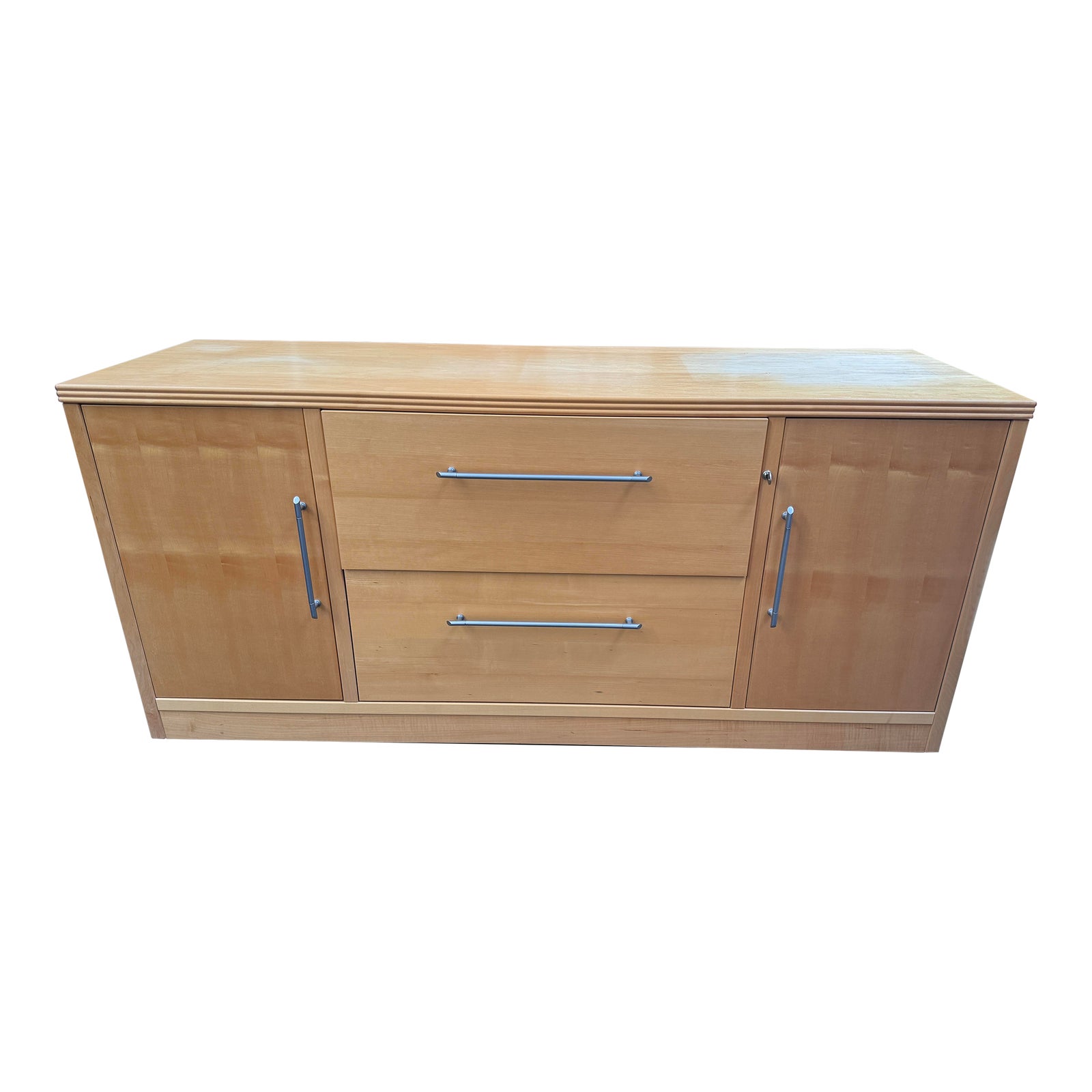 Maple Finish Console Filing Cabinet + Shelves | Chairish