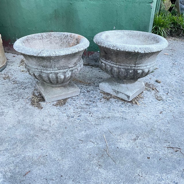 Vintage Traditional Style Concrete Planters- a Pair | Chairish