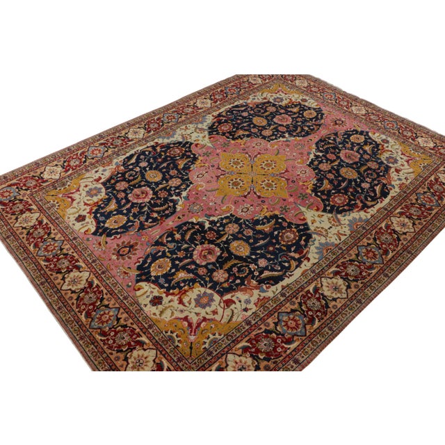 1920s Antique Tabriz Persian Bellini Rug in Pink, Blue & Gold Florals ...