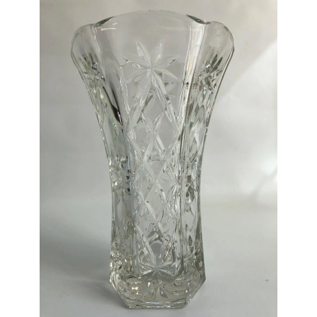 Vintage Tall Sunburst Scalloped Rimmed Cut Glass Vase | Chairish