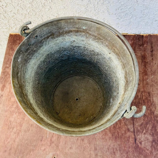 Early 1900s Asian Indian Antique Hammered Brass Bucket | Chairish