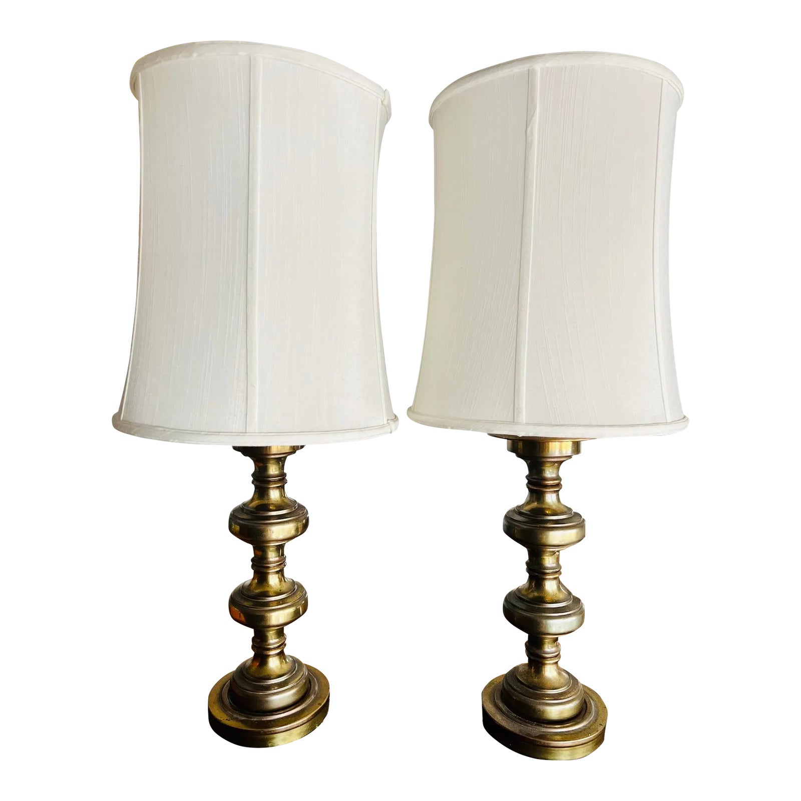 1970s Stiffel Twin Lamps With New Imperial Drum Shades in Ivory - a ...