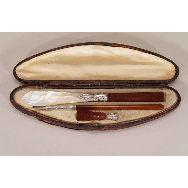 Set of Desk and Writing Instruments in Fitted Leather Box, 19th Century ...