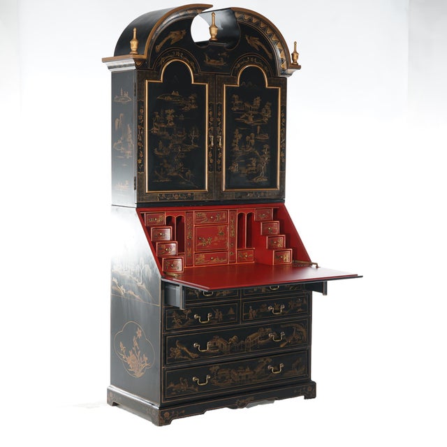 Late 20th Century Chinoiserie Decorated Ebonized, Gilt, & Red Lacquered ...