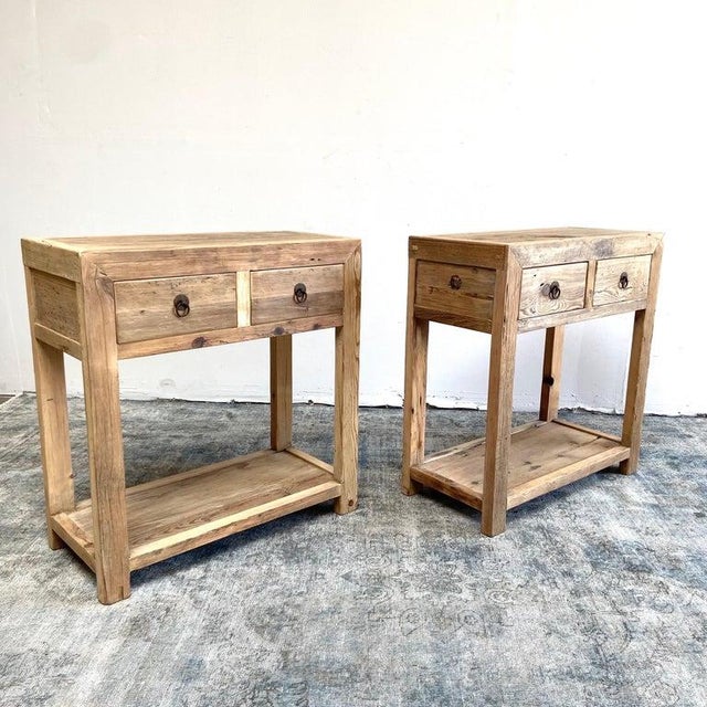 Reclaimed Elm Wood 2 Drawer Console Table | Chairish