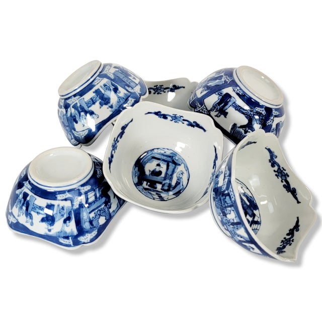 Chinese Blue & White Square Porcelain Bowls- Hand Painted Set of 6 ...