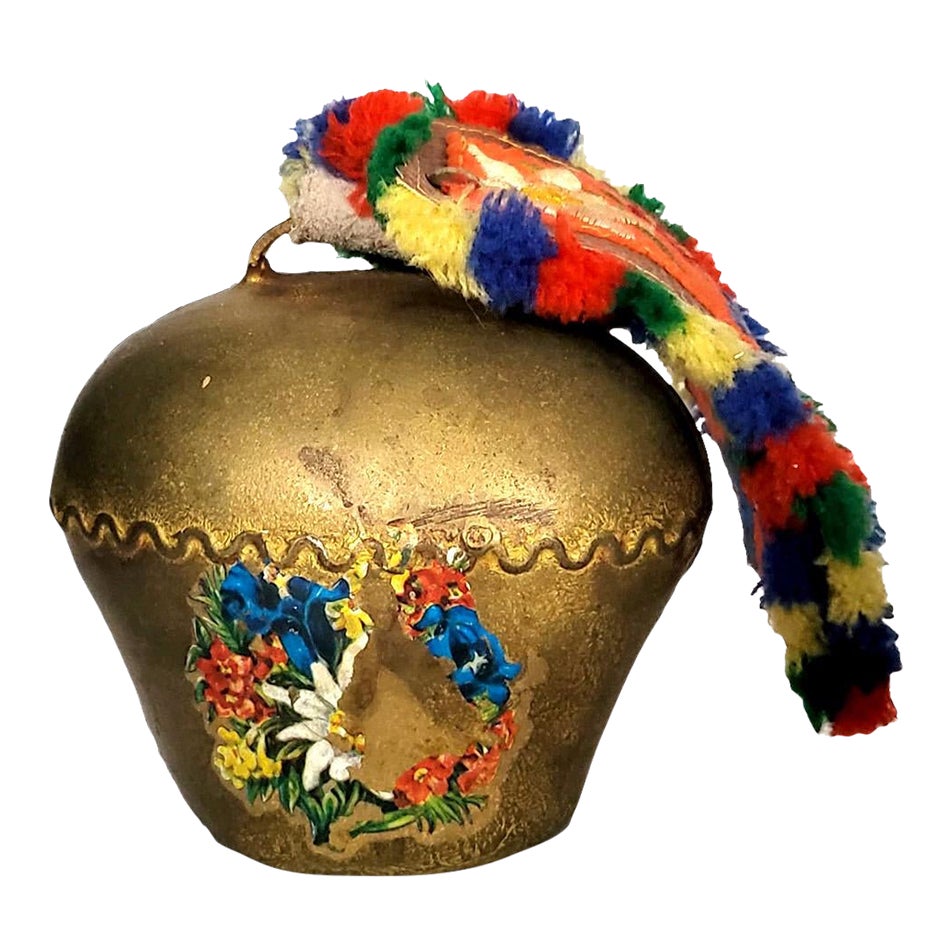 Vintage Alpine Cow Bell With Hand Painted Detail and Hand Embroidered ...