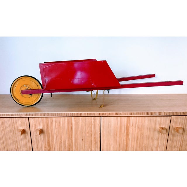 Vintage 1950 Red Metal Toy Wheelbarrow | Chairish