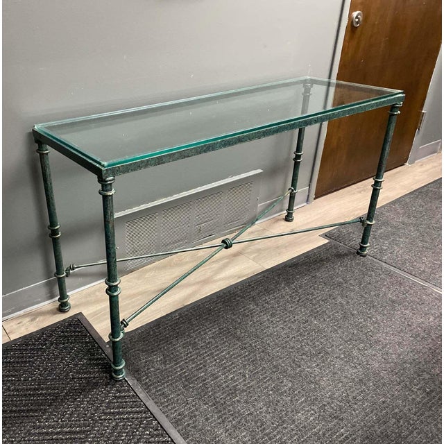 1990s Era Giacometti Style Verdigris Console Hall Table | Chairish