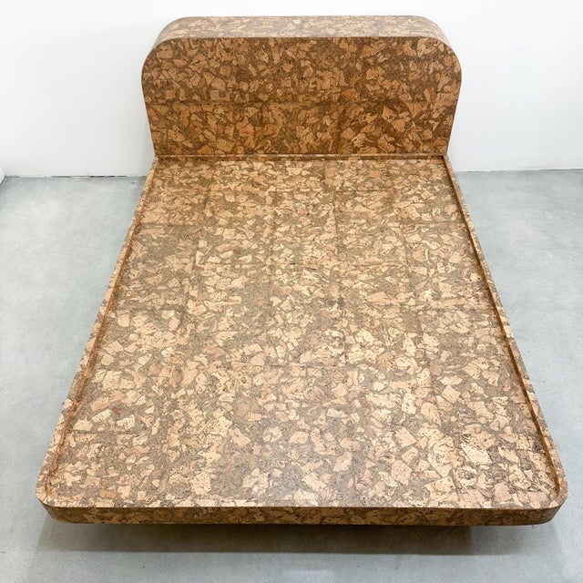 Vintage Mid-Century Modern Queen Cork Platform Bed & Headboard 70s 80s ...