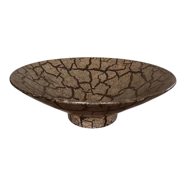 Mid-Century Modern Haeger Safari Crackle Pedestal Bowl | Chairish