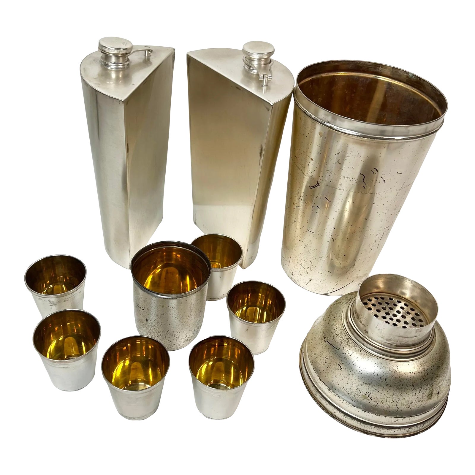 Antique Art Deco Silver Plated German Traveling Cocktail Set- 9 Pieces ...