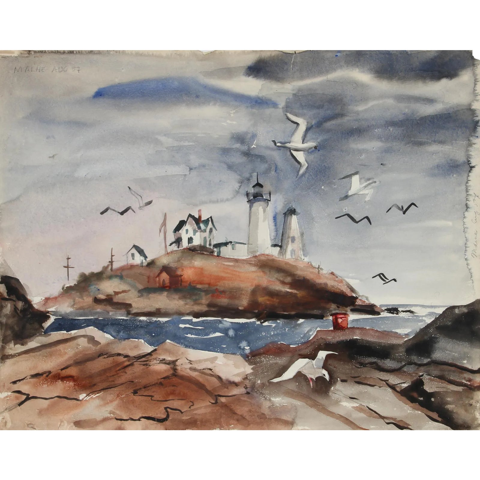Eve Nethercott, Maine Lighthouse (66), Watercolor | Chairish