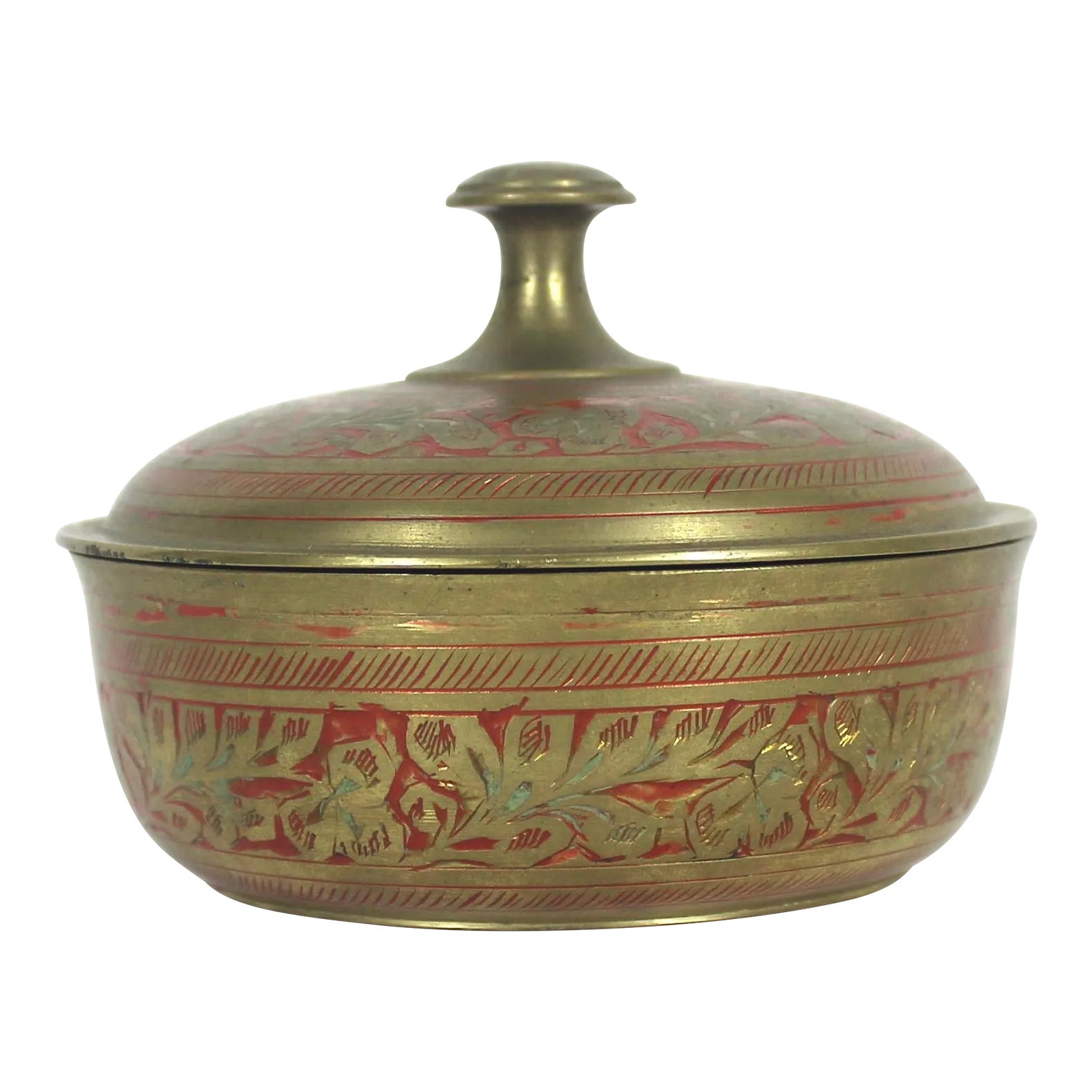 1960s Vintage Etched Brass and Enamel Lidded Box | Chairish