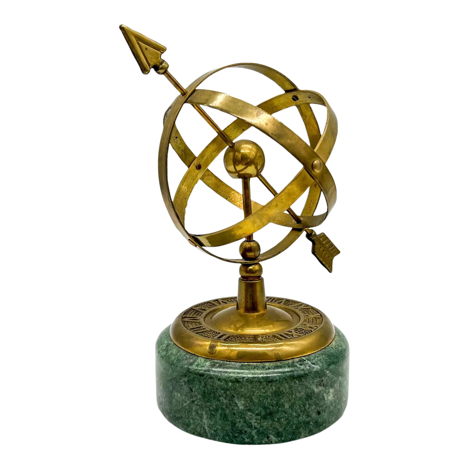 Vintage Neoclassical Brass and Green Marble Armillary Sphere | Chairish