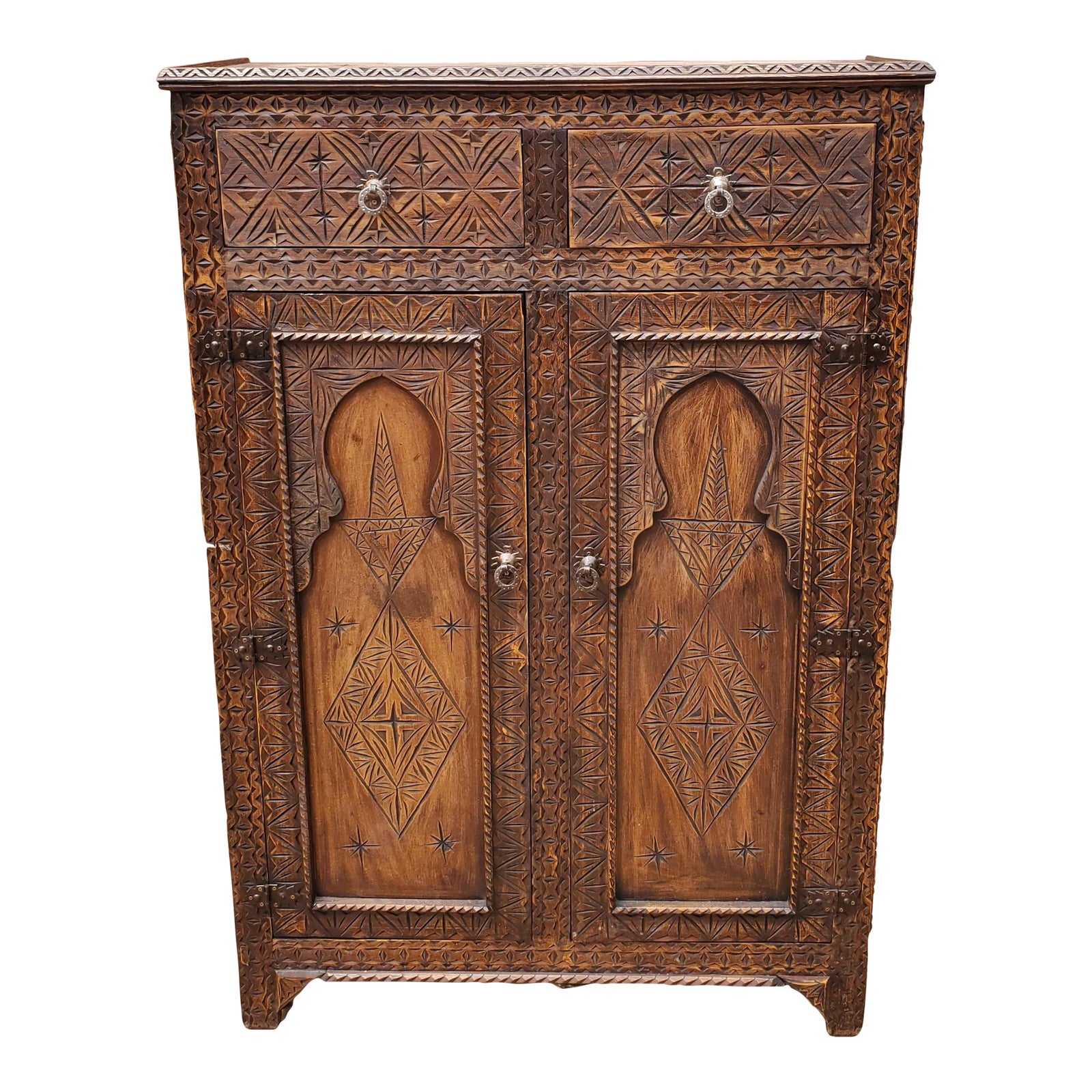 Moroccan Hand Carved Wooden Accent Cabinet, Tall Chlhaoui Berber Style ...