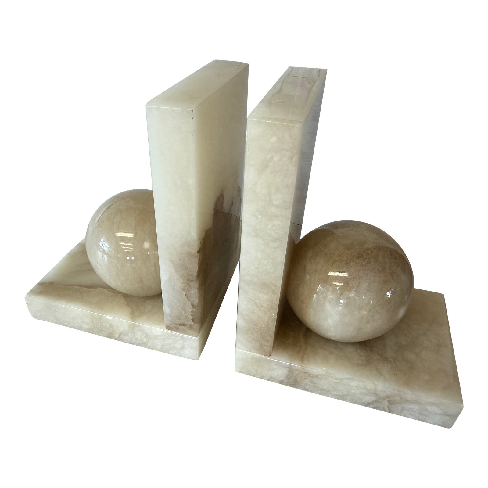 Pair of 1970s Tan and Cream Marble Bookends | Chairish
