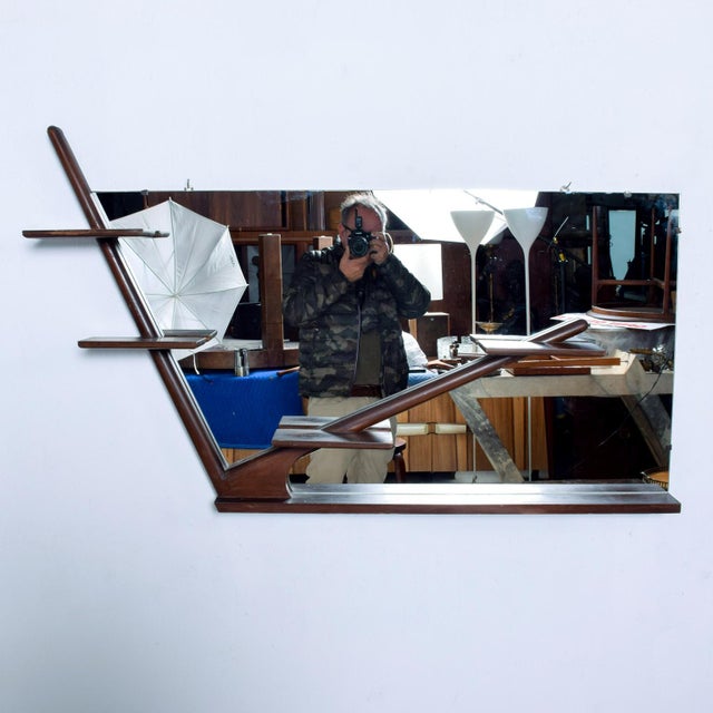 Sculptural Mexican Modernist Angular Mirror Wall Shelf in Mahogany ...
