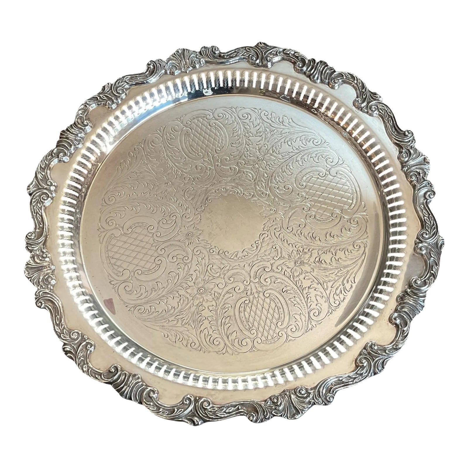 Silverplate Round Butler’s Buffet Serving Tray Footed With Handles by ...