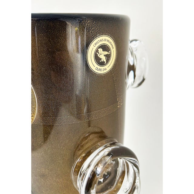 Vintage Black and 24k Gold Infused Dimurano Glass Vase With Clear Glass ...