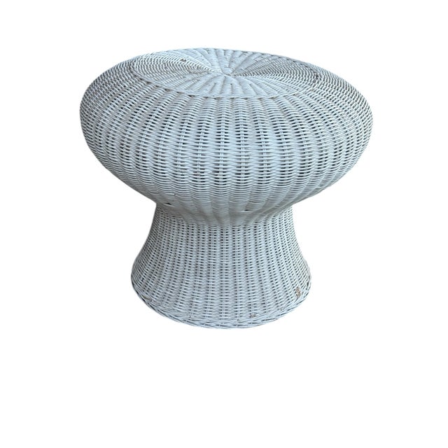 Vintage Wicker Ottoman Side Table | Chairish