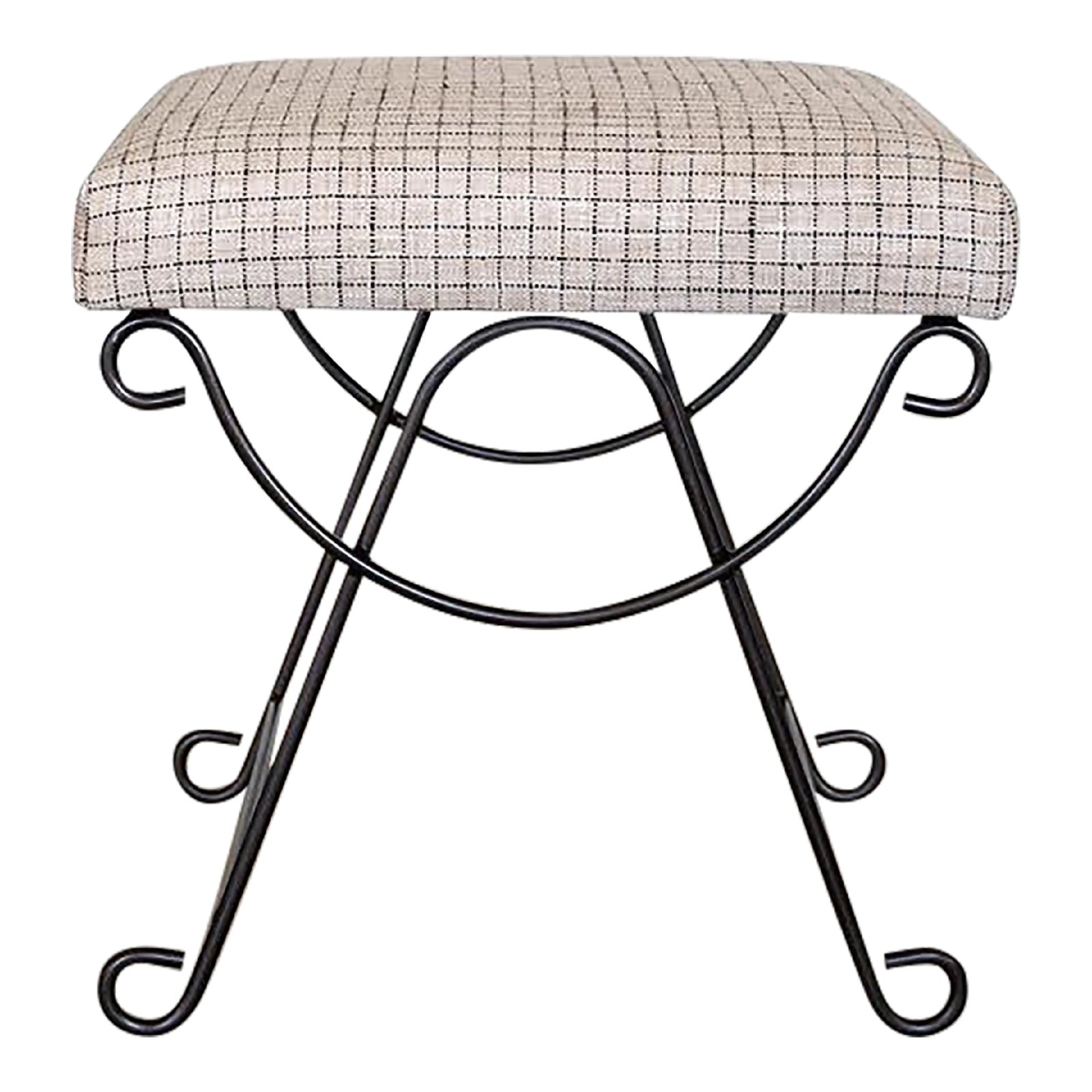 Panoplie Iron Loop Stool With Linen Check | Chairish