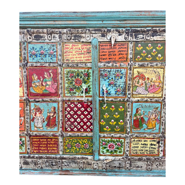 Mid 20th Century Rajasthan Painted Console Cabinet | Chairish