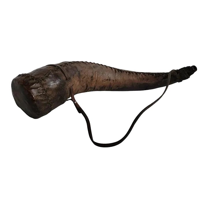 19thc Leather Covered Bulls Horn Whiskey Horn | Chairish