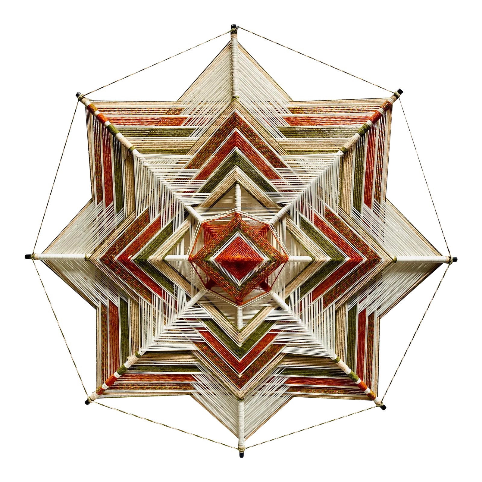 Vintage Mid Century Boho String Yarn Starburst Art Wall Hanging | Chairish